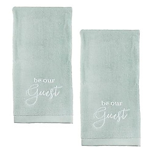 AuldHome Guest Towels (Set of 2, Green); Be Our Guest Monogrammed Hand Towels