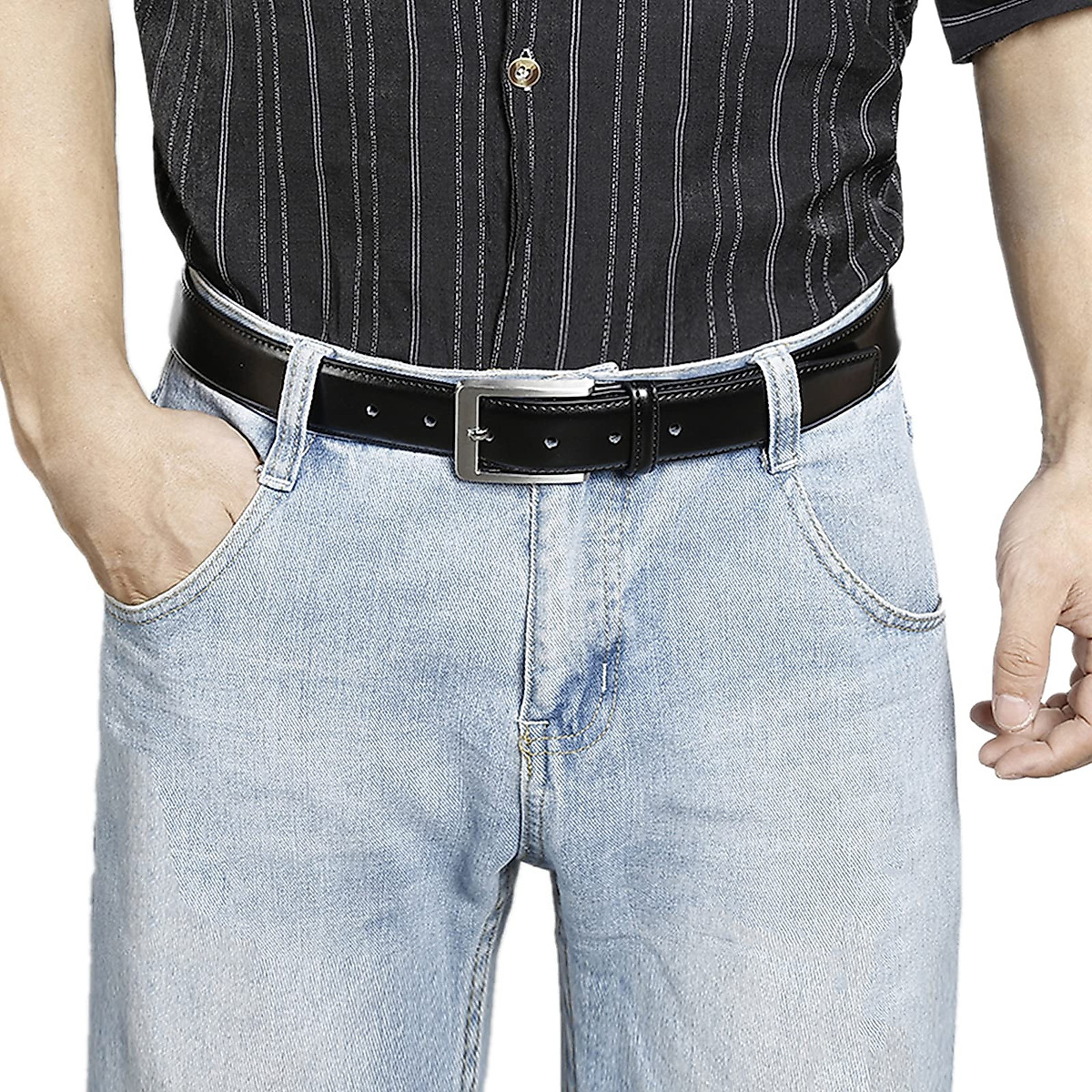 XOUXOU Men's Casual Leather Jeans Belts Classic Work Business Dress Belt with Prong Buckle for Men (Black (S101), 36 (Waist 34))