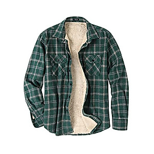 COOFANDY Mens Cotton Long Sleeve Plaid Shirts Casual Lined Fleece Plaid Flannel Shirts Jacket Green X-Large