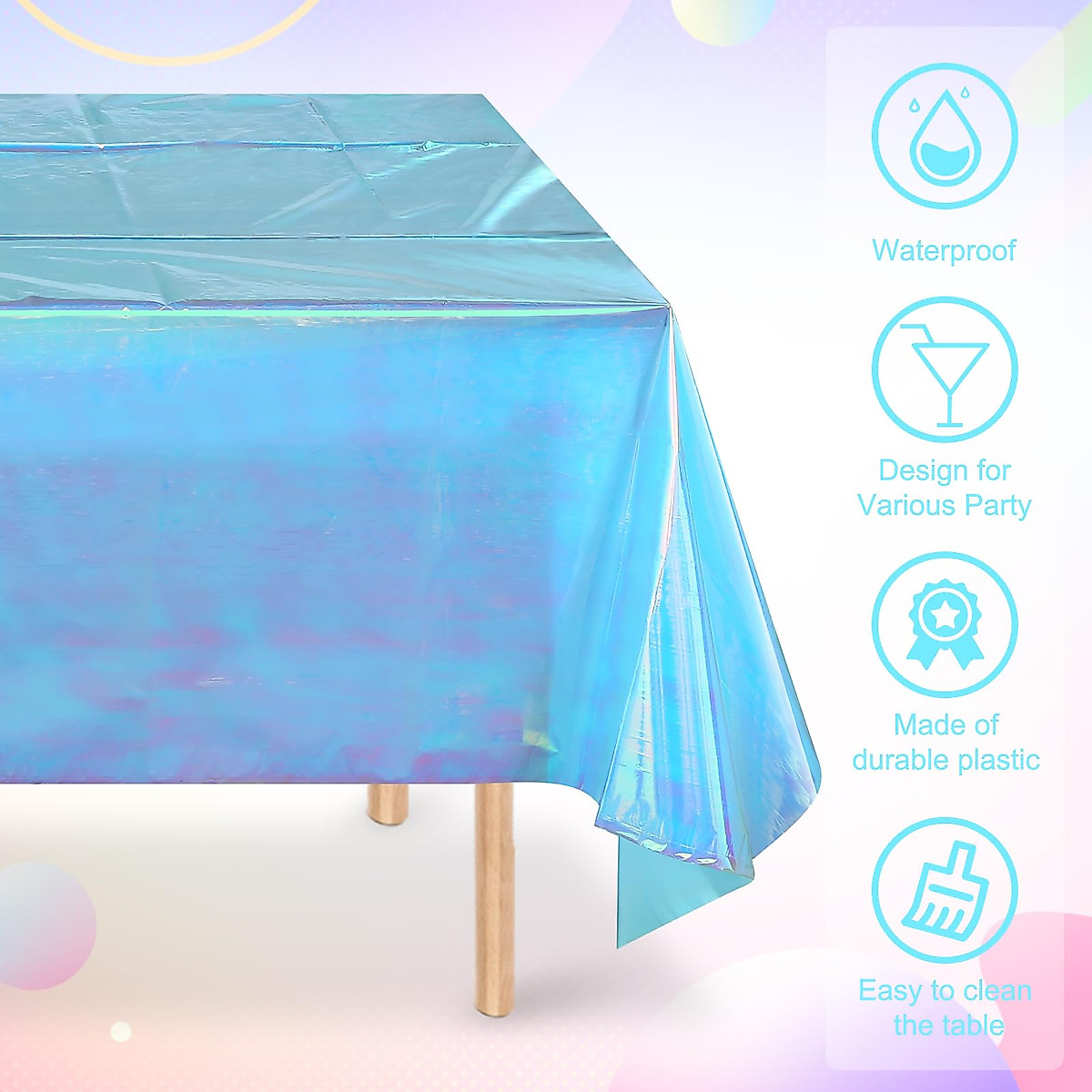 3Pcs Iridescent Plastic Tablecloths Shiny Disposable Laser Rainbow Rectangle Table Covers Holographic Foil Metallic Table Cloth for Iridescent Party Decorations Birthday Bridal Wedding 40"x108"(Blue)