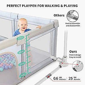 ANGELBLISS Baby Playpen, Extra Large Playard, Indoor & Outdoor Kids Activity Center with Anti-Slip Base, Sturdy Safety Play Yard with Breathable Mesh, Kid's Fence for Infants Toddlers(Grey,71”x59”)