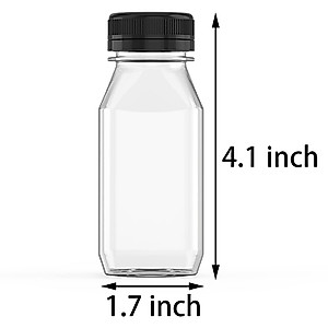 Hulless 6 Pcs 4 Ounce Plastic Juice Bottle Drink Containers Juicing Bottles with Black Lids, Suitable for Juice, Smoothies, Milk and Homemade Beverages, 120 mL