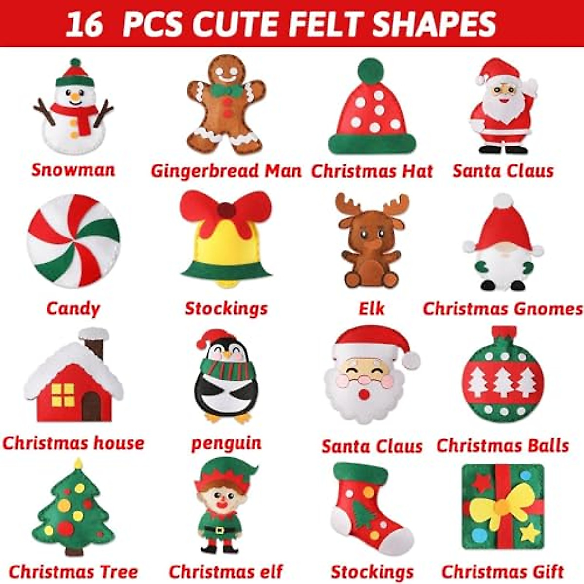 16 Sets Merry Christmas DIY Stuffed Craft Kit Christmas Sewing Kit Xmas Tree DIY Sewing Set for Beginners Snowman Educational Gift Set for Boys and Girls Xmas Felt Ornaments Decorations for kids