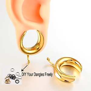 Earblity (8mm 0g DIY Ear Saddle Tunnel Plugs Piercing Stretchers Gold Hypoallergenic 316 Stainless Steel Ear Gauges Dangle Accessories Expander Fashion Body Jewelry 2PCS