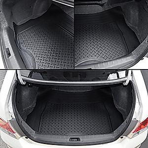 Motor Trend FlexTough Performance All Weather Rubber Car Mats with Cargo Liner - Full Set Front & Rear Floor Mats for Cars Truck SUV, Automotive Floor Mats (Black)