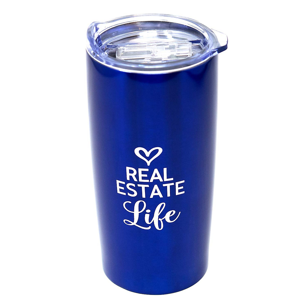 Calendars and More, Inc. Real Estate Agent Vaccum Insulated Tumbler 20oz Travel Mug with Slide Lid - Keep Drinks Hot or Cold - By Real Estate Supply Store (Blue, Real Estate Life)