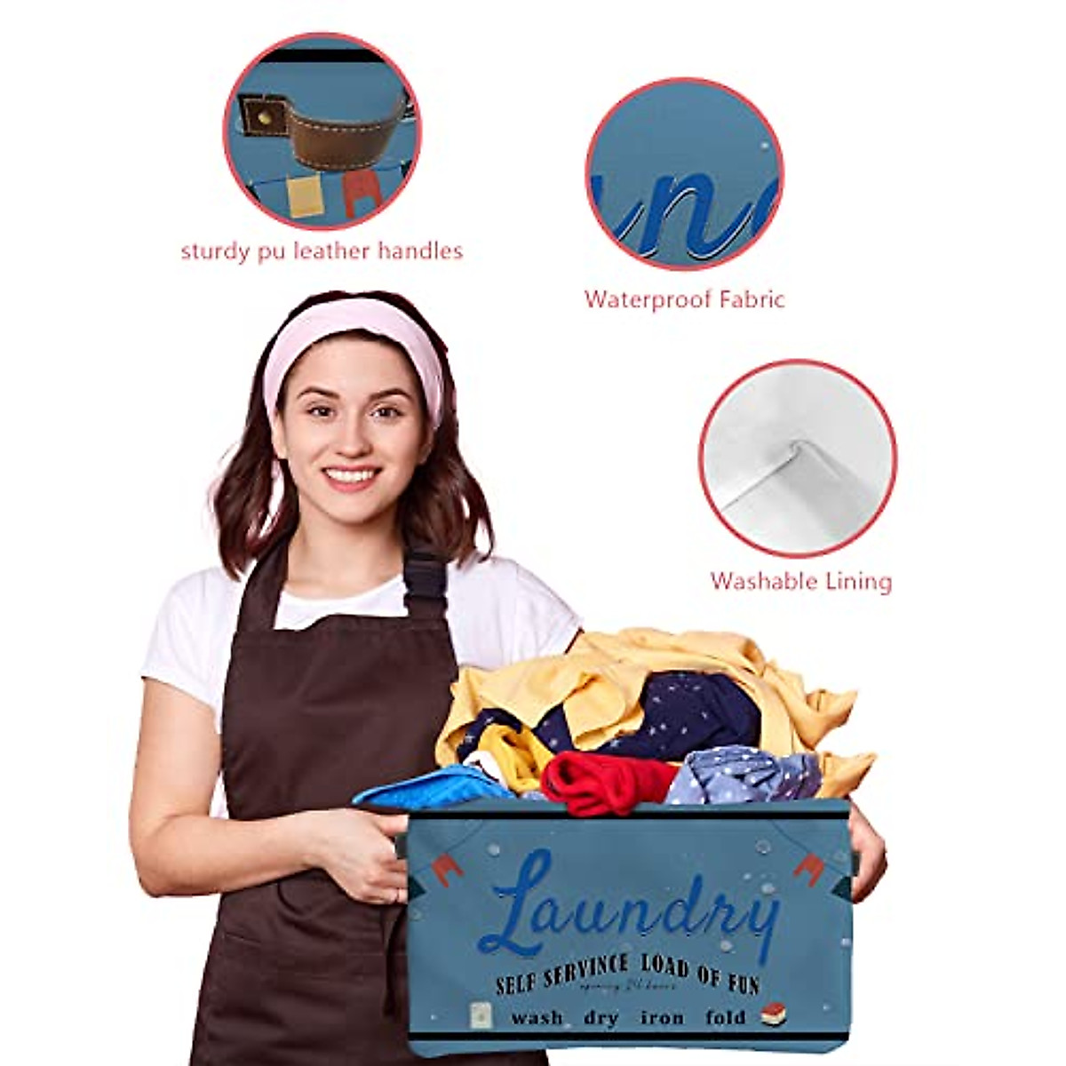 Laundry Room Clothes Cube Storage Organizer Bins with Handles, 15x11x9.5 Inch Collapsible Canvas Cloth Fabric Storage Basket, Wash Dry Iron Fold Books Kids' Toys Bin Boxes for Shelves, Closet