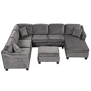 Oversized Modular Sofa Reversible Sectional Couch U Shaped Sofá with Movable Ottoman and Right Side Chaise Lounge,Velvet Upholstery 8 Seat Couches for Living Room Apartment Office Spacious Space