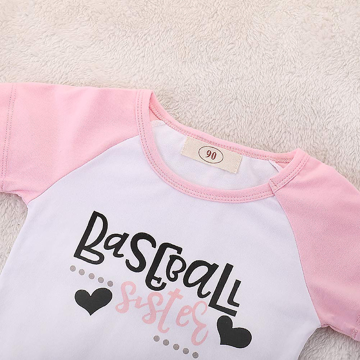 Toddler Baby Girl Summer Outfits Baseball Sister Print T-Shirts Tops + Tassel Shorts Two Piece Clothes Set