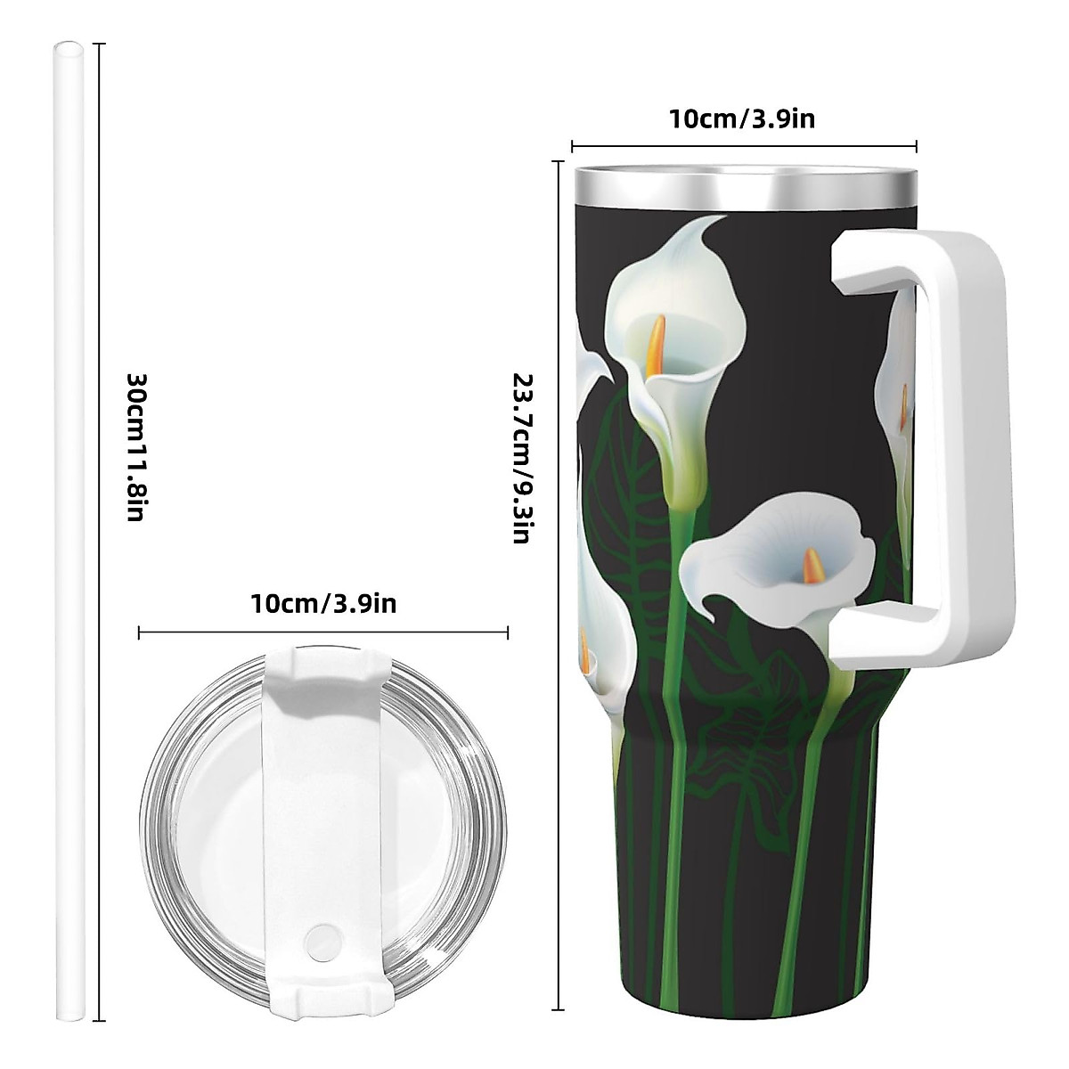 furenan White Calla Lilies 40oz Tumbler With Handle And Straw Lid Stainless Steel Double Wall Vacuum Insulated Tumbler Travel Mug Straw Covers Cup For Water Iced Tea Or Coffee