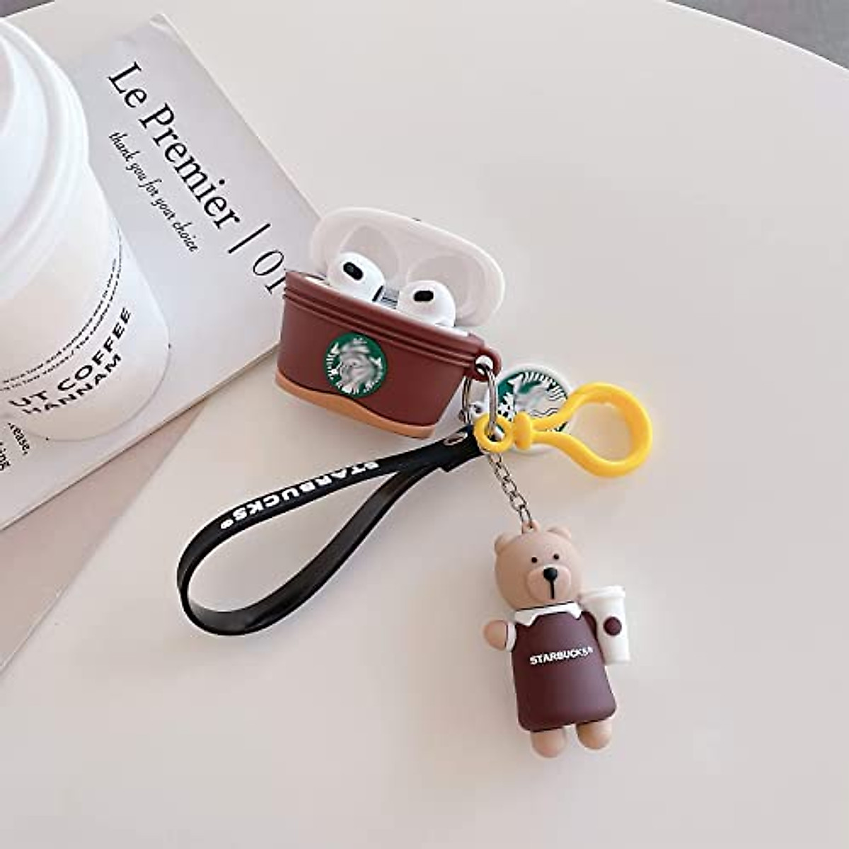 ZBDLXMD Compatible with AirPods 3rd Generation case,(2021 Release) Cute 3D Cartoon Kawaii Funny Fun Airpods 3 case, esigned with Drink Cup Keychain for Apple AirPods 3 Charging Case(Brown Coffee Cup)