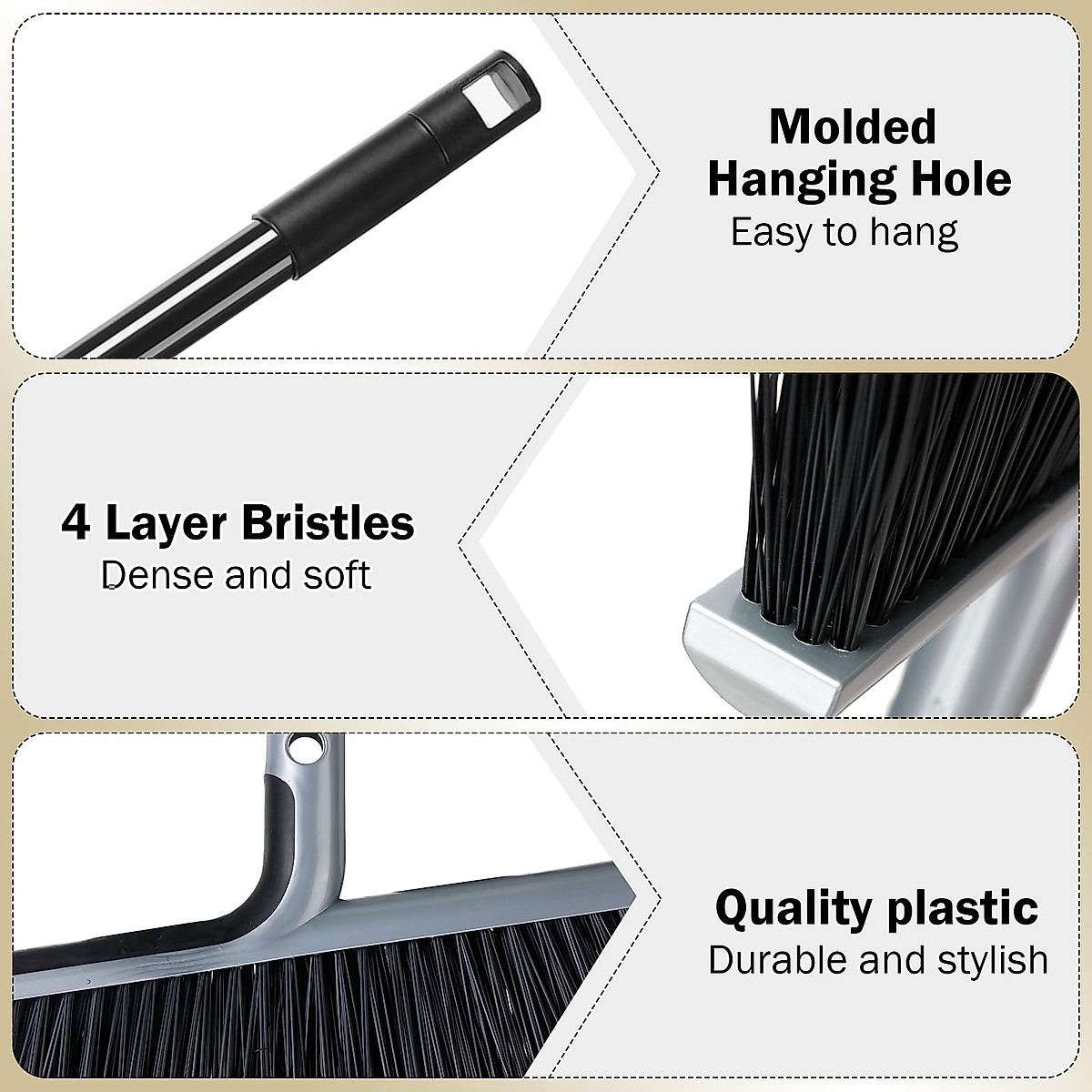 Roshtia 8 Pcs Heavy Duty Broom Set 58 Inch Outdoor Indoor Broom Commercial Stiff Broom with Long Handle Angle Broom Garage Broom Concrete Broom Outside Broom Outdoor Brooms for Sweeping Patio (Gray)