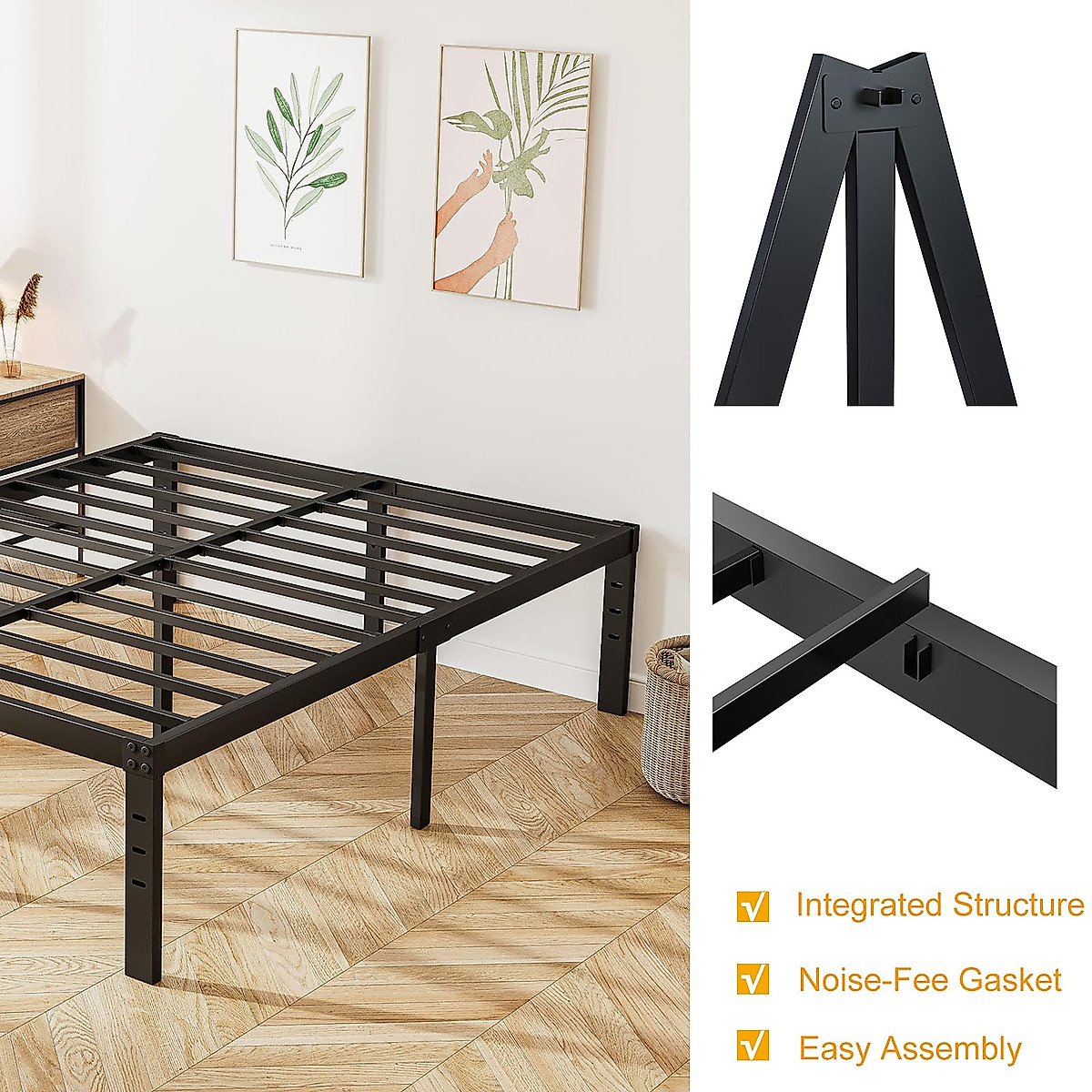 Bednowitz California King Bed Frames, 18 Inch High Metal Bed Frame, Noise-Free Platform Bed No Box Spring Needed, 4000lbs Heavy Duty Support Mattress Foundation, Easy Assembly, Black