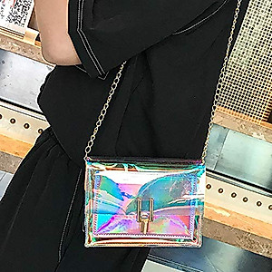 RARITYUS Transparent Holographic Clear Handbag Shoulder Crossbody Bag Messenger with Chains for Women Girls