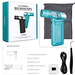 Andonstar AD203 Handheld Digital Microscope, Portable Pocket Microscope for Adults and Kids, USB Microscope Camera, FHD 4-Inch Rotatable Monitor, Coin Magnifier, Windows Compatible, 32GB(Blue)