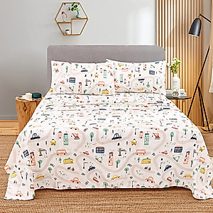 JSD Car Kids Printed Sheet Set Twin Size, 3 Piece Vehicles Microfiber Bed Sheets Deep Pocket