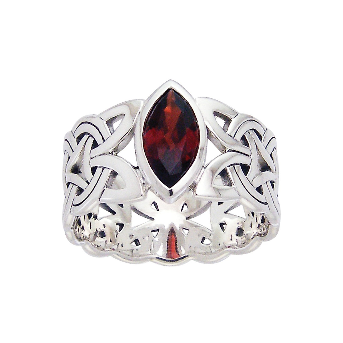 Borre Knot Deep Red Garnet Ellipse Viking Braided Wedding Band Norse Celtic Sterling Silver Ring Size 10(Sizes 4,5,6,7,8,9,10,11,12,13,14,15)