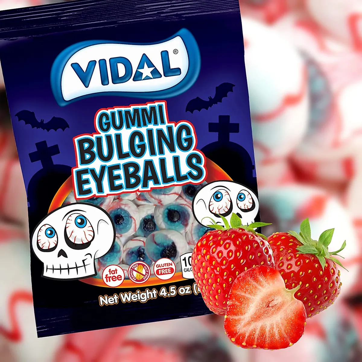 Halloween Gummy Bulging Eyeballs, Individually Bagged Candies, Freaky Candy Packs, (Pack of 3)
