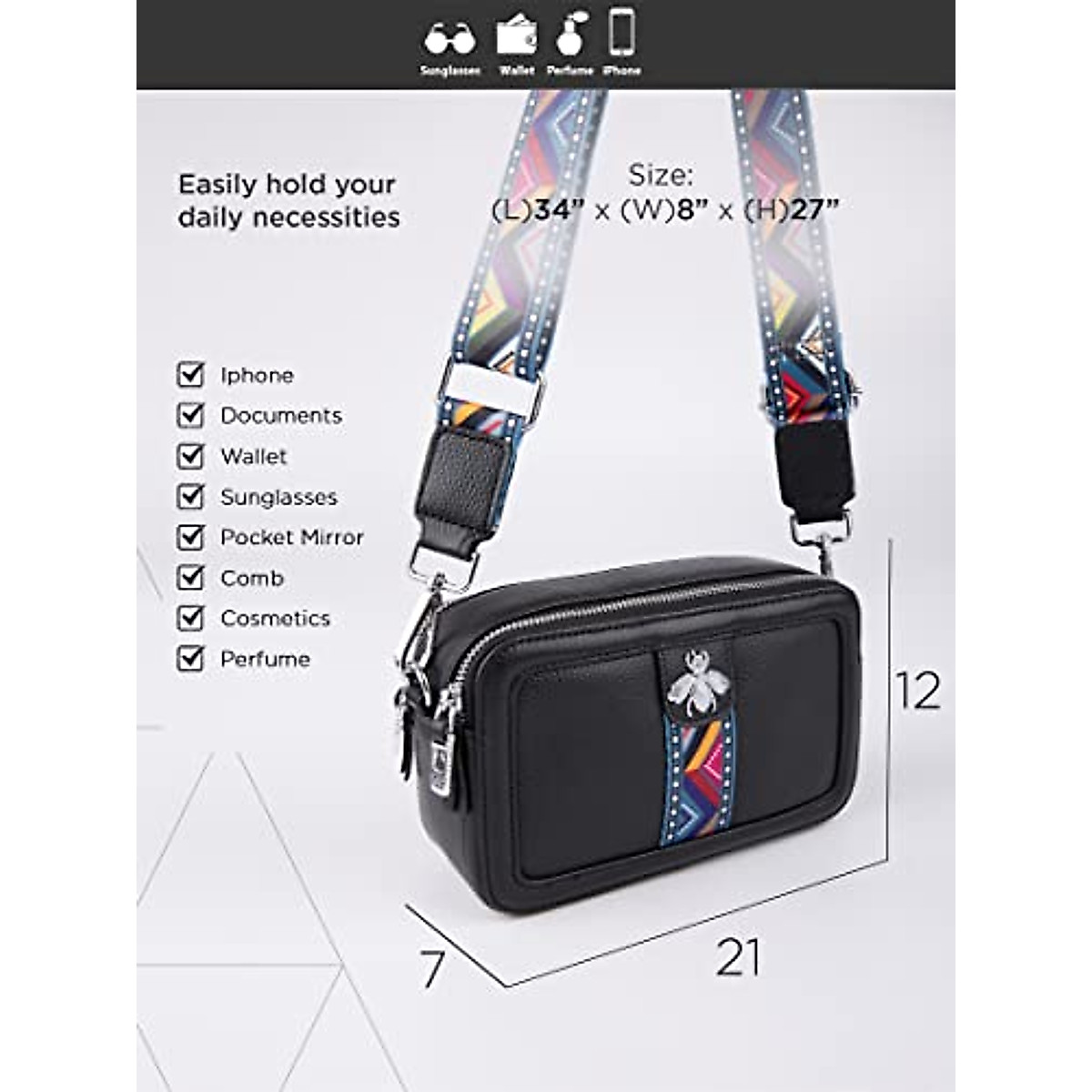 Giorgio Ferretti Genuine Leather Crossbody Bag with Removable Belt Genuine Leather Shoulder Bag for Women