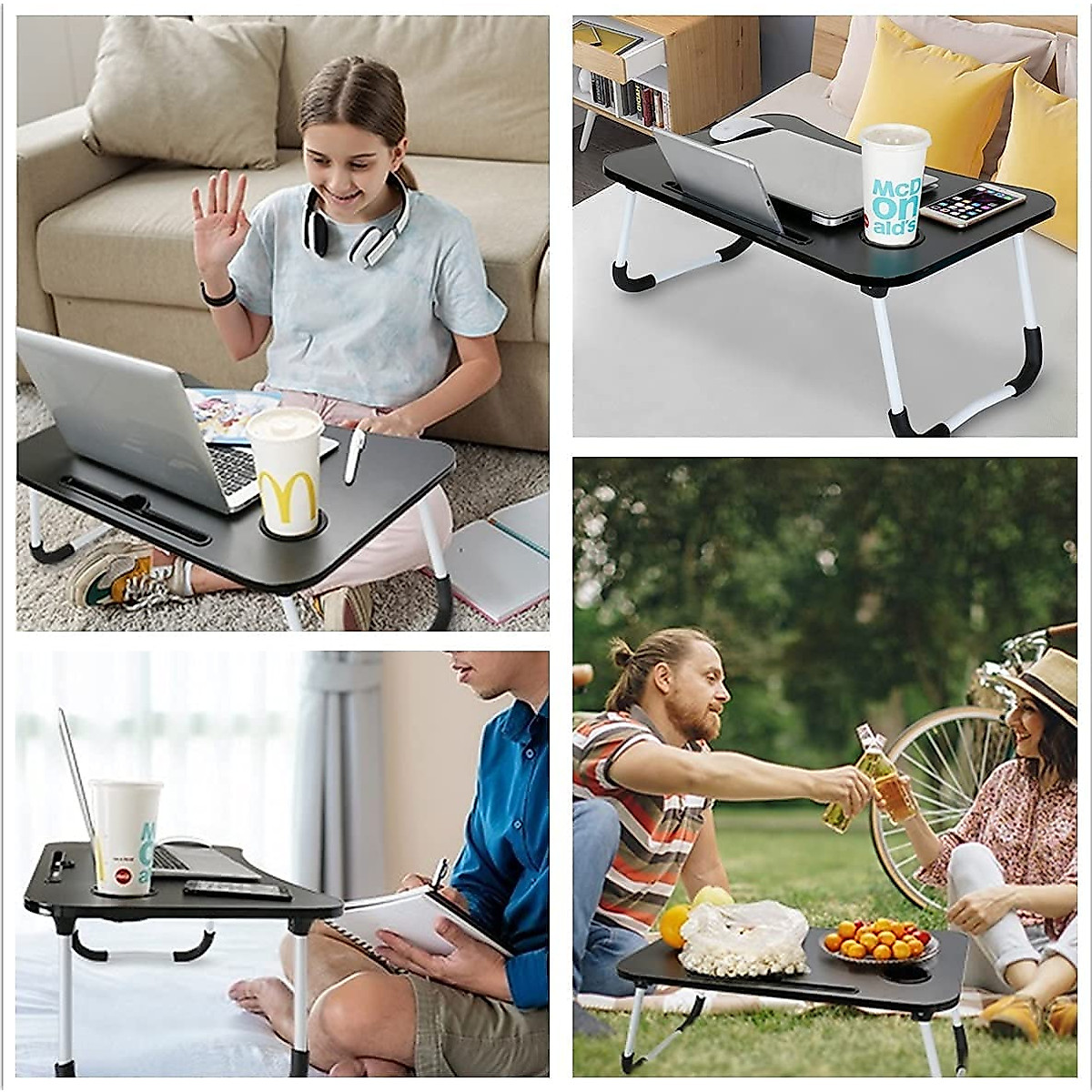 Laptop Desk, Astoryou Portable Laptop Bed Tray Table Bed Desk with Foldable Legs & Cup Slot for Eating, Working, Reading, Watching Movie on Bed Couch Sofa (Black)