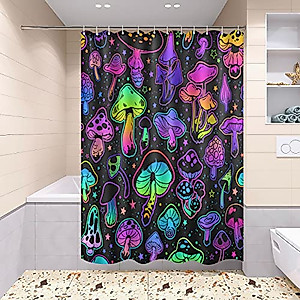 4PCS Bright Psychedelic Mushrooms Shower Curtain Set with Non-Slip Rugs, Toilet Lid Cover and Bath U-Shaped Mat, Bathroom Decor Set Accessories Waterproof Shower Curtain Sets with 12 Hooks