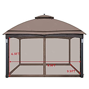 EasyLee Universal 10x 10 Gazebo Replacement Mosquito Netting, 4-Panel Netting Walls for Patio with Zippers (Brown)