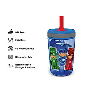 Zak Designs Kelso Tumbler 2pc Set, Leak-Proof Screw-On Lid with Straw Made of Durable Plastic and Silicone, Perfect Bundle for Kids, 2 Count (Pack of 1), PJ Masks Catboy Owlette Gekko