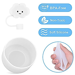 2 Pcs Silicone Boot with 2 Pcs Straw Cover Cap for Stanley Tumbler, Dust-Proof Straw Topper for 6-8mm Straws, Food Grade Silicone Boot Fits for Hydro Flask 12oz-24oz (Clear)