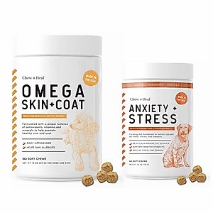 Dog Calming Treats and Salmon Oil Omega Treats for Skin and Coat -Anxiety and Stress Relief Supplement Thiamine and L-Tryptophan for Travel, Storms, Fireworks -Essential Fatty Acids, Omega 3, 6, and 9