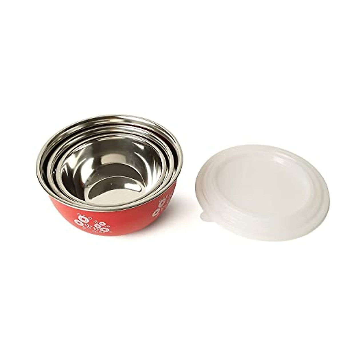 King International Microwave Safe Stainless Steel Red Designer Round Airtight Lid Food Storage Containers Set of 4,Stackable Mixing Bowl with Lid, Tiffin, Lunch Box