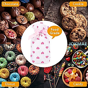 Valentines Day Treat Bags Candy Goodie Party Supplies - 50 Packs Pink Heart Drawstring Plastic Wrap, Chocolate Biscuit Cookie Cellophane Package, Gift Idea for Wedding Baby Shower Kids Girl Christmas