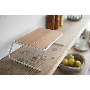 YAMAZAKI Home Dish Kitchen Cabinet Shelf and Organizer | Steel + Wood | Small | Riser, White