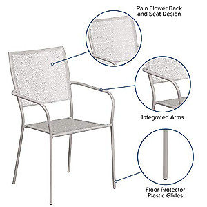 Flash Furniture Commercial Grade Light Gray Indoor-Outdoor Steel Patio Arm Chair with Square Back