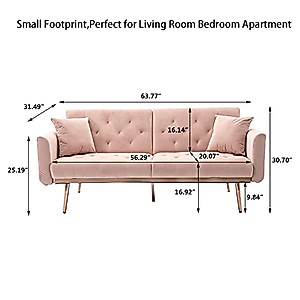 Convertible Sofa Bed Loveseat, Adjustable Couch Bed Folding Loveseat Bed Daybed Guest Bed, Modern Futon Sofa Bed Velvet Sofa,Small Love Seat Sofa for Living Room, (Pink)