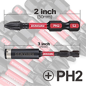 Geinxurn Impact Tough #2 Phillips 2 in. Insert Driver Bits,50Pack PH2 Screwdriver Bits Set with 1Pcs Impact Bit Holder,Bulk