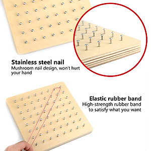 Thoth Montessori Wooden Geoboard Mathematical Manipulative Material Array Block Geo board with 36Pcs Pattern Cards and Rubber Bands Matrix 8x8 for Kids Graphical Educational Toys Early Development Toy