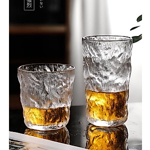 Drop-proof glacier pattern embossed glass frosted rock cups minimalist wind high value cold drinks juice beer glasses transparent crystal cups suitable for home office restaurant picnic (5.4in*3in)