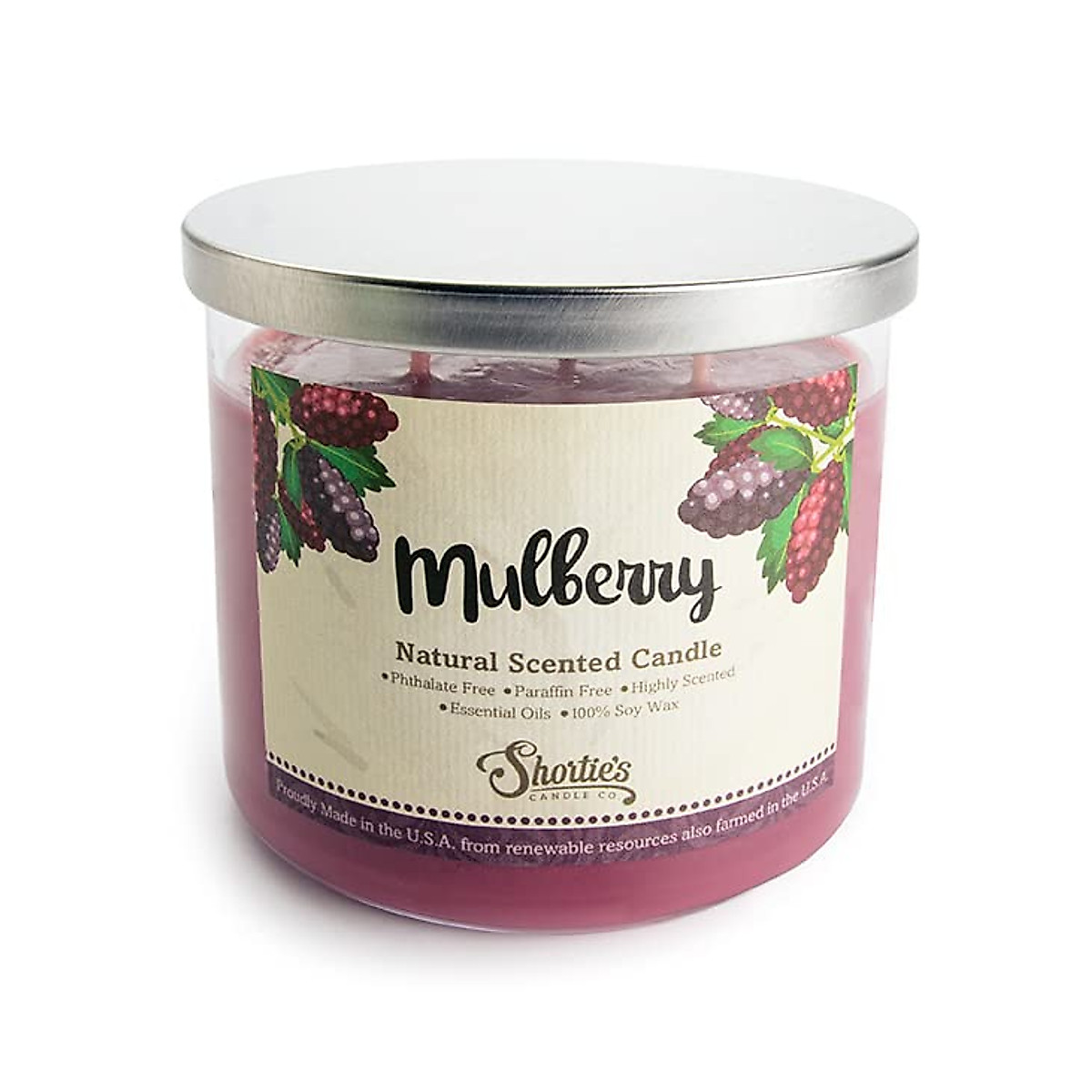 Mulberry Natural 3 Wick Candle, Essential Fragrance Oils, 100% Soy, Phthalate & Paraben Free, Clean Burning, 14.5 Oz.