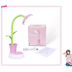 Vimbo Kids Desk Lamp - Creative Rechargeable Desk Lamp LED Eye Protection Touch Sensor Table Lamp Dimmable Bedside Lamp with Pen Holder (Pink)
