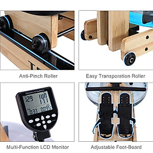 TRUNK Water Rowing Machine for Home Gym Fitness, Classic Solid Wood Rower Machine with LCD Monitor Whole Body Exercise Cardio Training