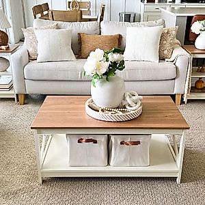 PHI VILLA Coffee Table - Modern Coffee Tables with Storage for Living Room Shelf 2 Tiers, Farmhouse Coffee Table Set