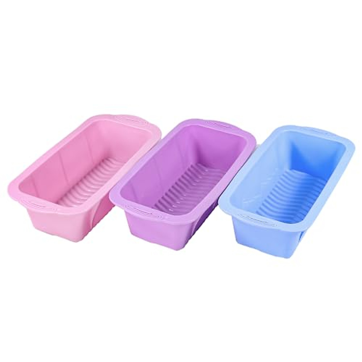 FEOOWV 3 Pack Bread pan loaf pan silicone molds for baking silicone bread loaf pan for Homemade Cakes, Breads, Meatloaf and quiche omelets- 9.8x4.7x2.9 inch (Pink+Blue+Purple)