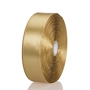 YASEO 1 Inch Champaign Gold Solid Satin Ribbon, 50 Yards Craft Fabric Ribbon for Gift Wrapping Floral Bouquets Wedding Party Decoration
