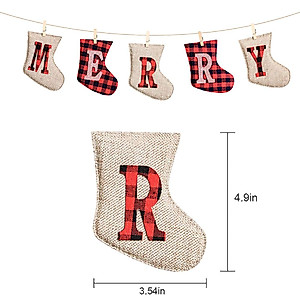 Merry Christmas Banner, Rustic Christmas Tree Ornaments Stocking Decorations, Unique Hand-Sewn Burlap Socks Shaped Christmas Tree Decorations, Stockings for Home Office Party Fireplace Decoration