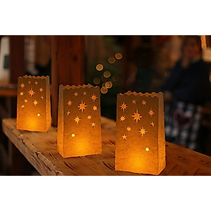 Stmarry White Paper Luminary Bags - 50-Pack Candle Lantern Bags, Fire-Retardant, Star Luminaries for Christmas, Weddings, Birthday Party Valentine&#039;s Day Decoration, 5.9 x 10 x 3.5 Inches