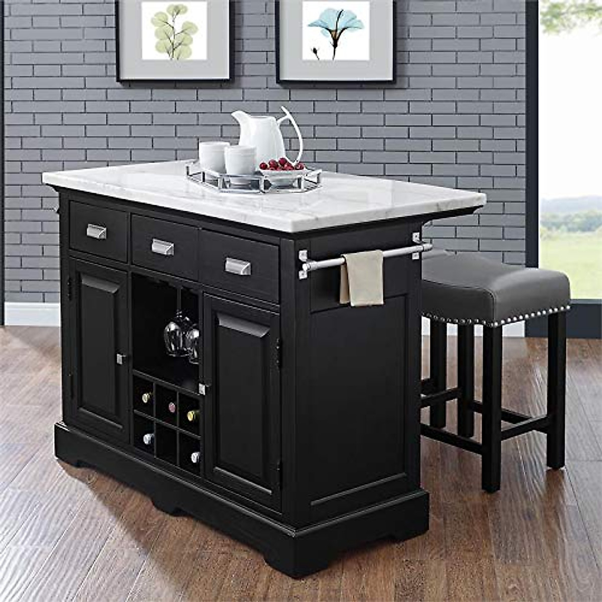 XPRESS WORLD Steve Silver Aspen Ebony Finished Wood Kitchen Island