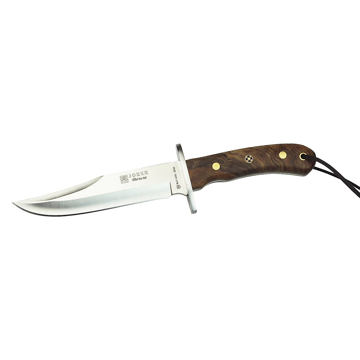 Joker Bowie CN96 Hunting Knife. Knife with Walnut Wood Handle and Full Tang Stainless Steel Mova Blade of 5.7 inches. Includes brown leather sheath