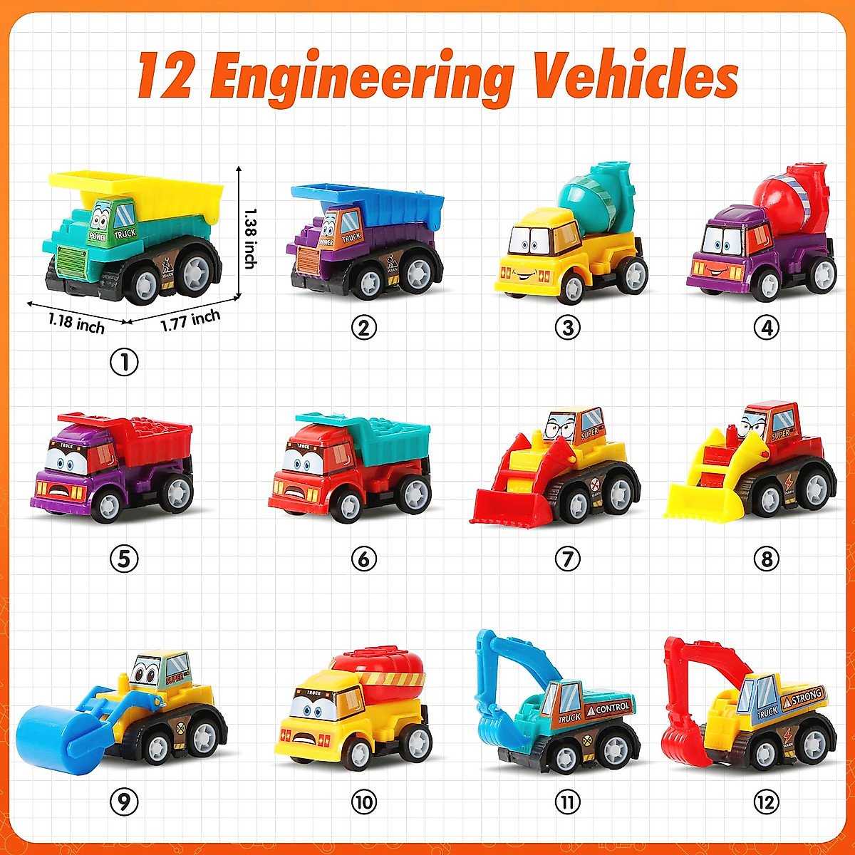 ZenBombs Easter Eggs 12 Plastic Easter Eggs Filled with Pull-Back Engineering Toys Presents for Easter Egg Hunt, Birthday Party for Kids Over 3 Years Old