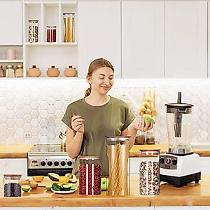 UNIQUE PR Pyrex Glass Food Storage Containers - Bamboo Lids for Airtight Pantry Organization for Kitchen, Set of 5,Organizing Spice Flour Coffee Bean, Flour & Spaghetti