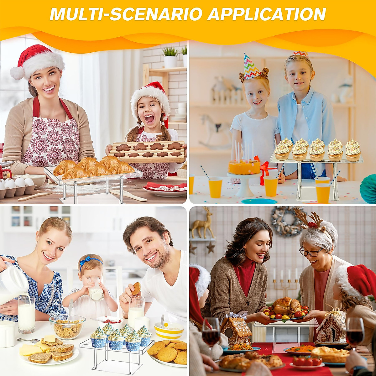 Clear Acrylic Dessert Table Display Set, Cupcake Stand Dessert Stands Buffet Risers for Cupcakes Dessert Pastry Food Treat Tier Serving Tray Stand for Wedding Birthday Party Baby Shower (Square)